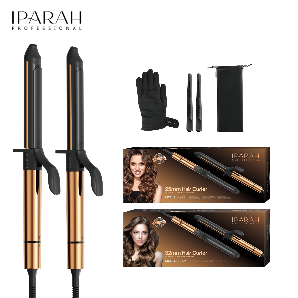 IPARAH P-210 25/32mm Ceramic Coating Barrel Professional Hair Curler ...